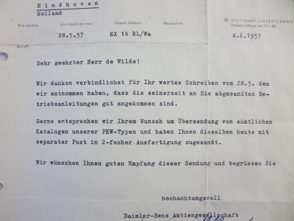 1957 Mercedes Benz Daimler Letter Letterhead Document German Text - Etsy