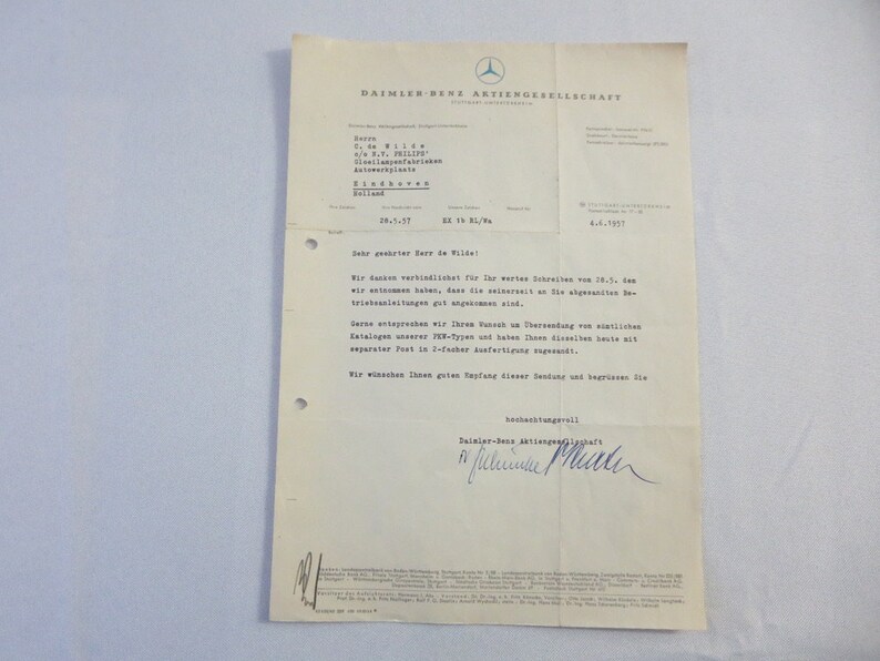 1957 Mercedes Benz Daimler Letter Letterhead Document German Text - Etsy