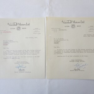 1946 - 1959 Vauxhall Car Company Letter Letterhead Document Lot of 12 ...