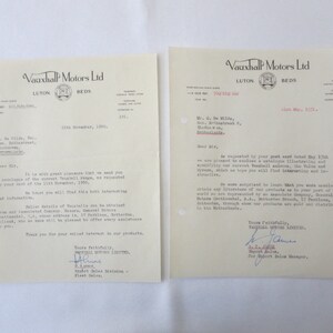 1946 - 1959 Vauxhall Car Company Letter Letterhead Document Lot of 12 ...