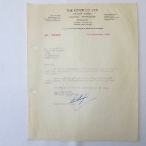 1948 - 1955 Rover Car Company Letter Letterhead Document Lot of 5 - Etsy