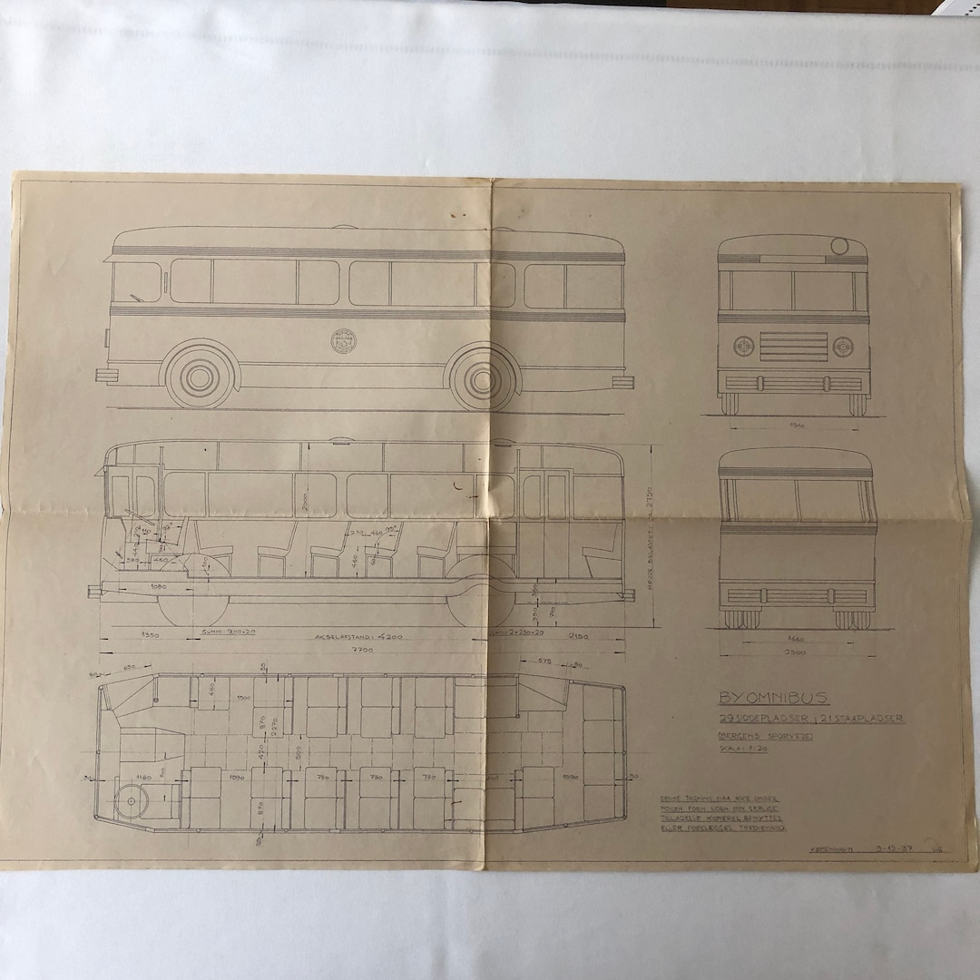 1937 Coachbuilder Bus Design Blueprint Rendering Blue Print Coach Bus ...