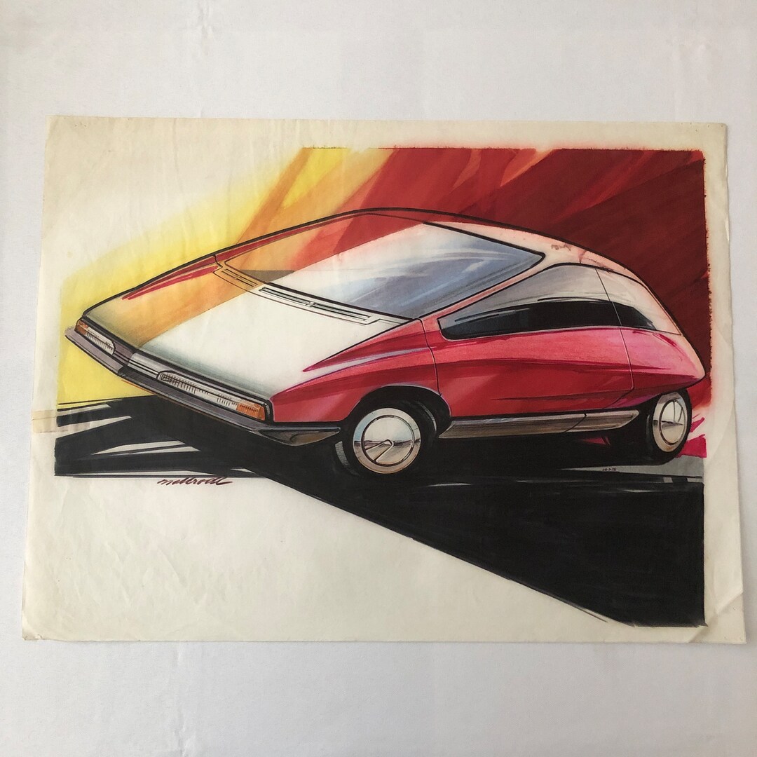 Styling Concept Car Illustration Art Drawing Sketch Vintage Original ...