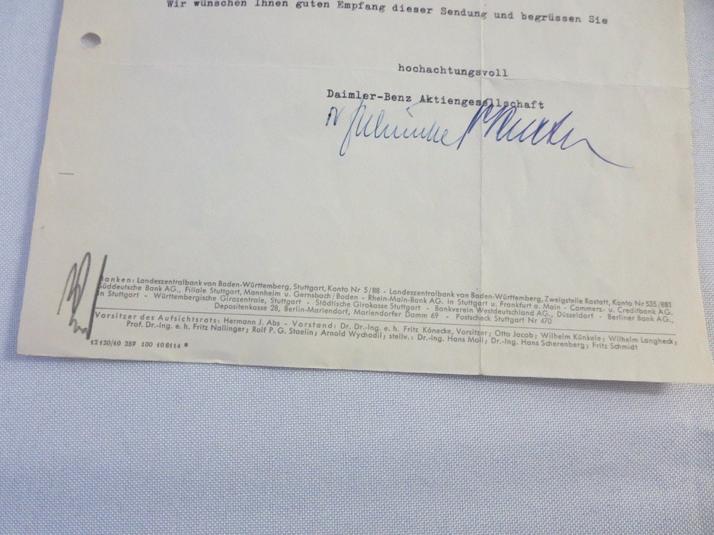 1957 Mercedes Benz Daimler Letter Letterhead Document German Text - Etsy