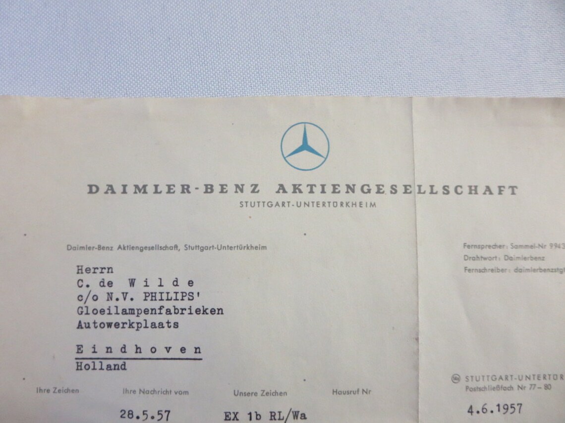 1957 Mercedes Benz Daimler Letter Letterhead Document German Text - Etsy