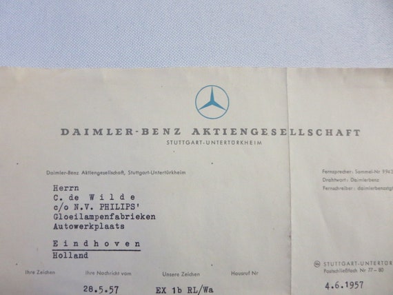 1957 Mercedes Benz Daimler Letter Letterhead Document German - Etsy
