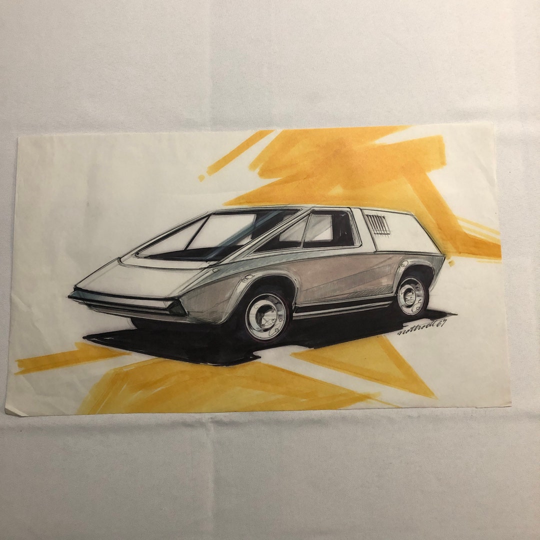 Styling Concept Car Illustration Art Drawing Sketch Vintage 1967 ...