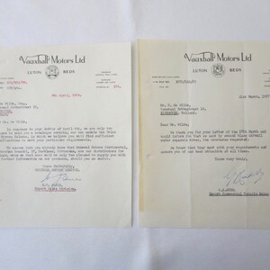 1946 - 1959 Vauxhall Car Company Letter Letterhead Document Lot of 12 ...