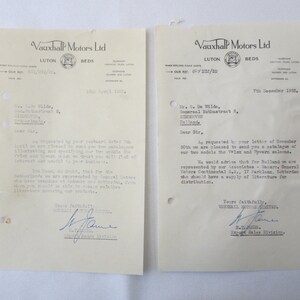 1946 - 1959 Vauxhall Car Company Letter Letterhead Document Lot of 12 ...