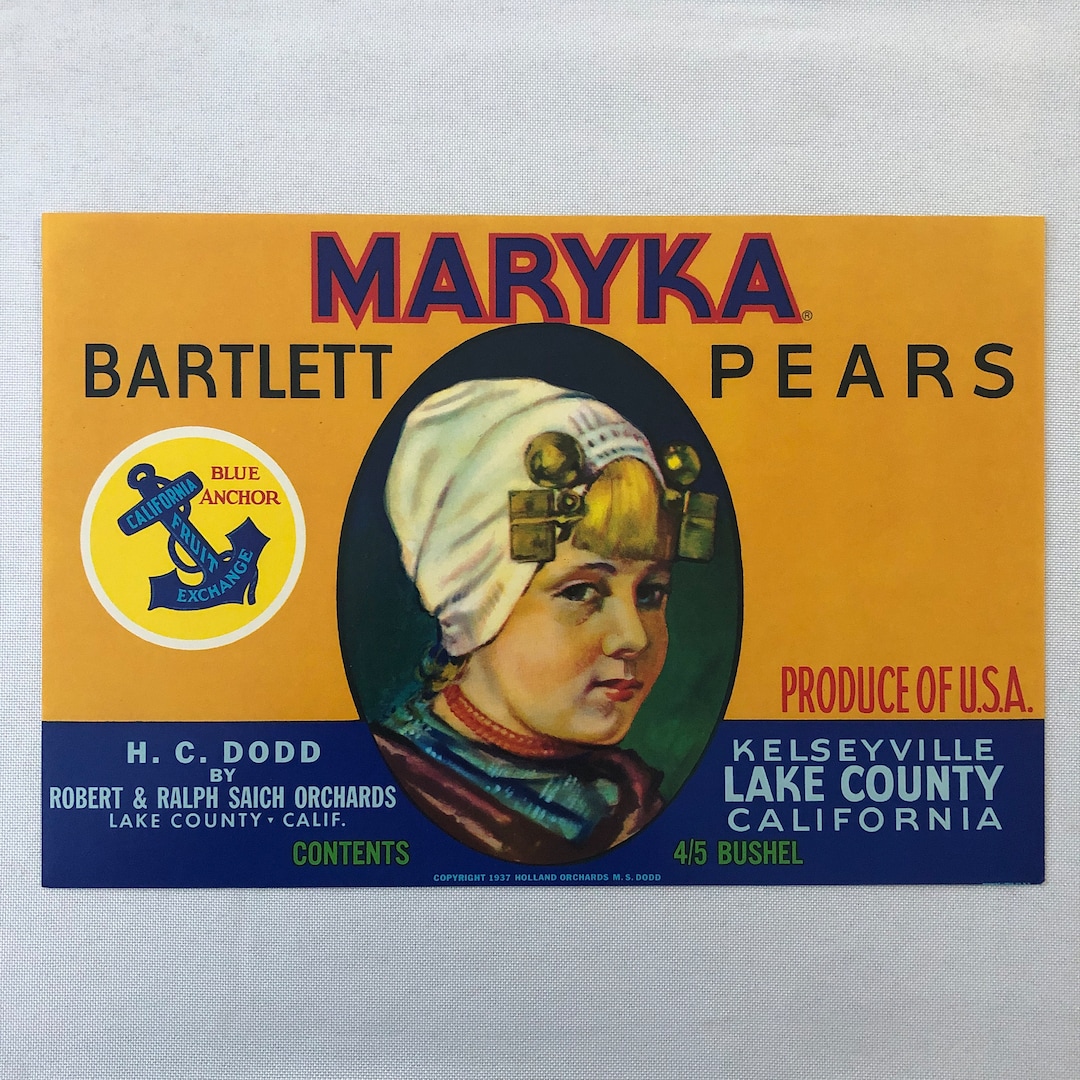 Maryka Bartlett Pears Brand Fruit Crate Label New Old Stock - Etsy