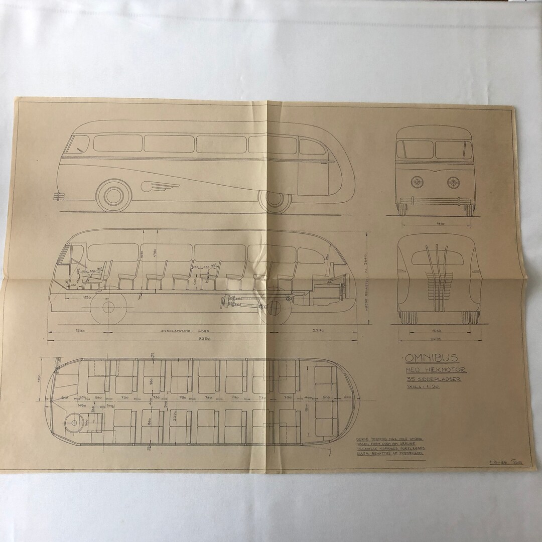 1936 Coachbuilder Bus Design Blueprint Rendering Blue Print Coach Bus ...
