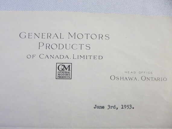1953 General Motors of Canada Letter Letterhead GM Chevrolet | Etsy