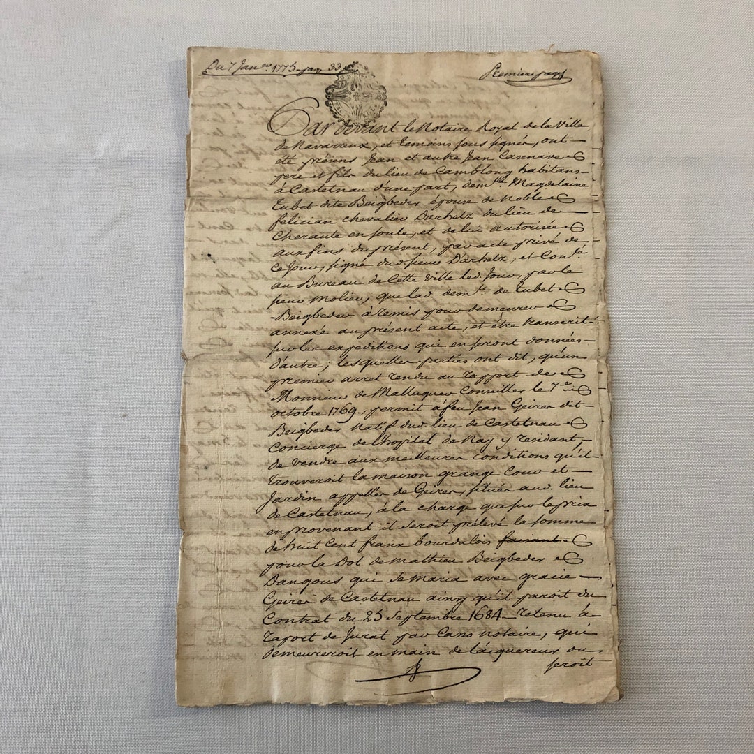 Antique Hand Written French Document Dated 1775 Beautiful Early Letter ...