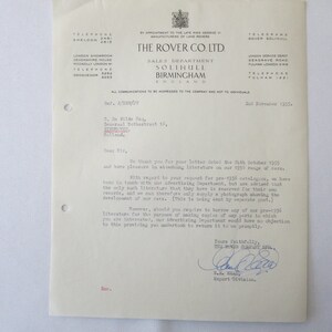 1948 - 1955 Rover Car Company Letter Letterhead Document Lot of 5 - Etsy