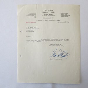 1948 - 1955 Rover Car Company Letter Letterhead Document Lot of 5 - Etsy