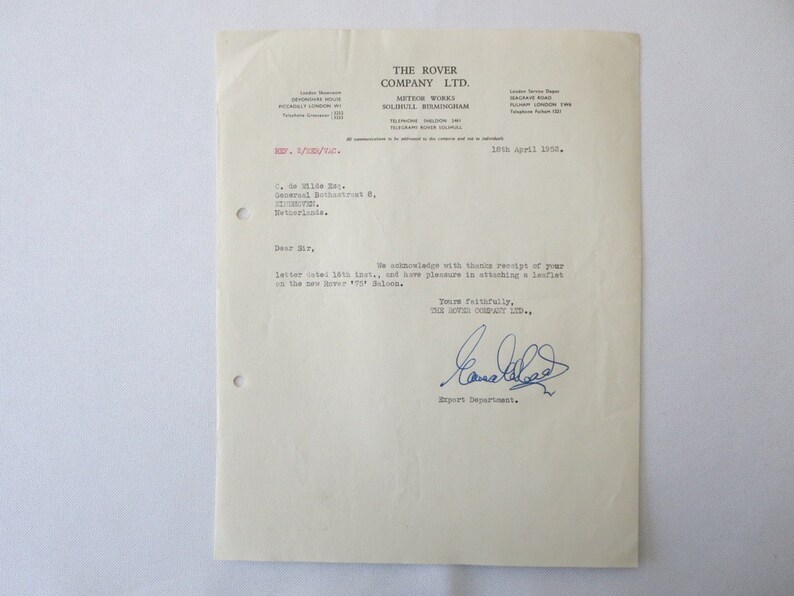 1948 1955 Rover Car Company Letter Letterhead Document Lot | Etsy