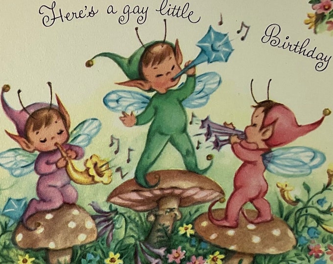 Happiness All Year Long Musical Fairy Wings Pixie Elf Knomes Vintage ...