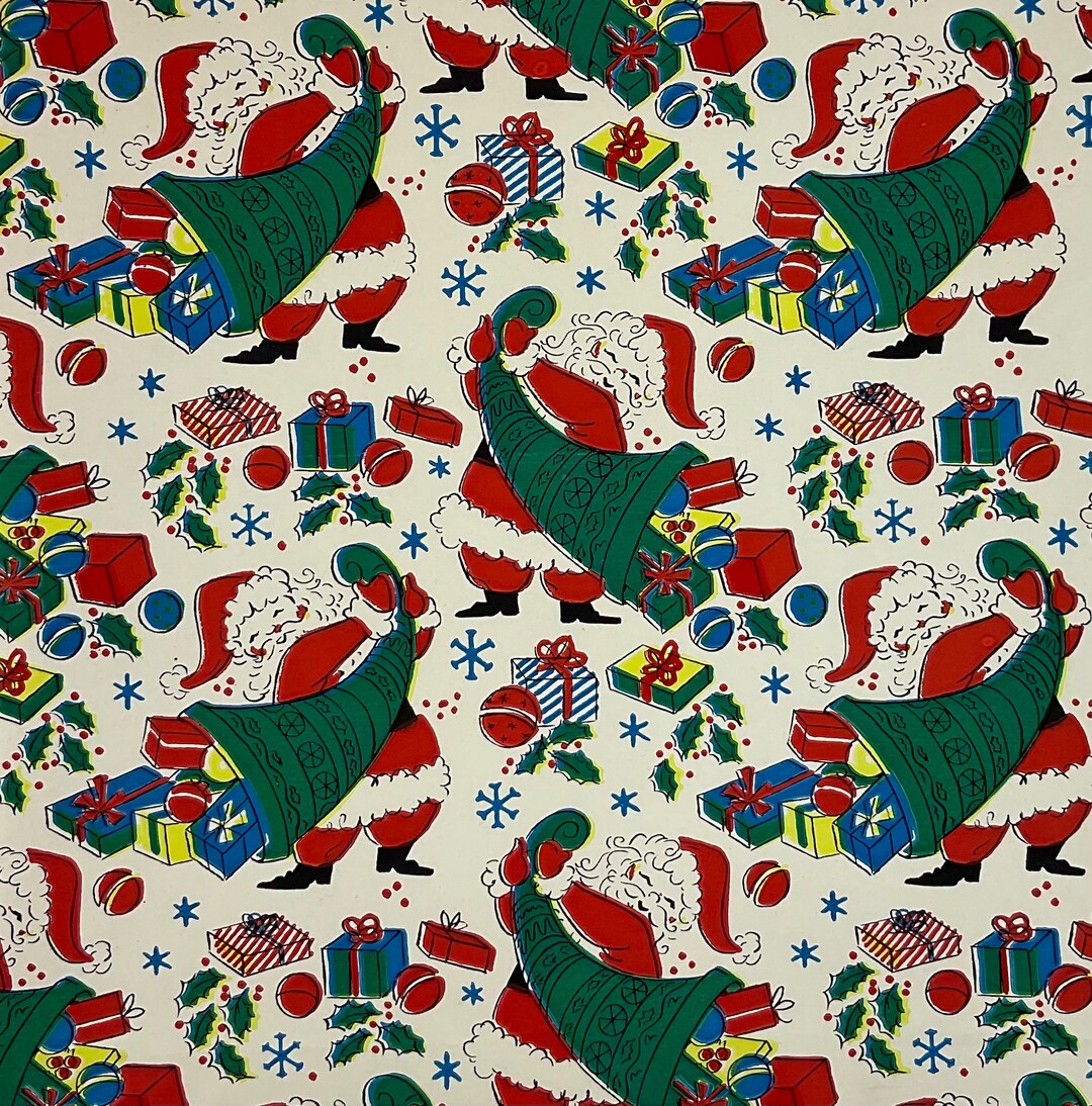 Santa & His Cornucopia Bag Full of Toys 1940s Holiday Christmas Xmas ...