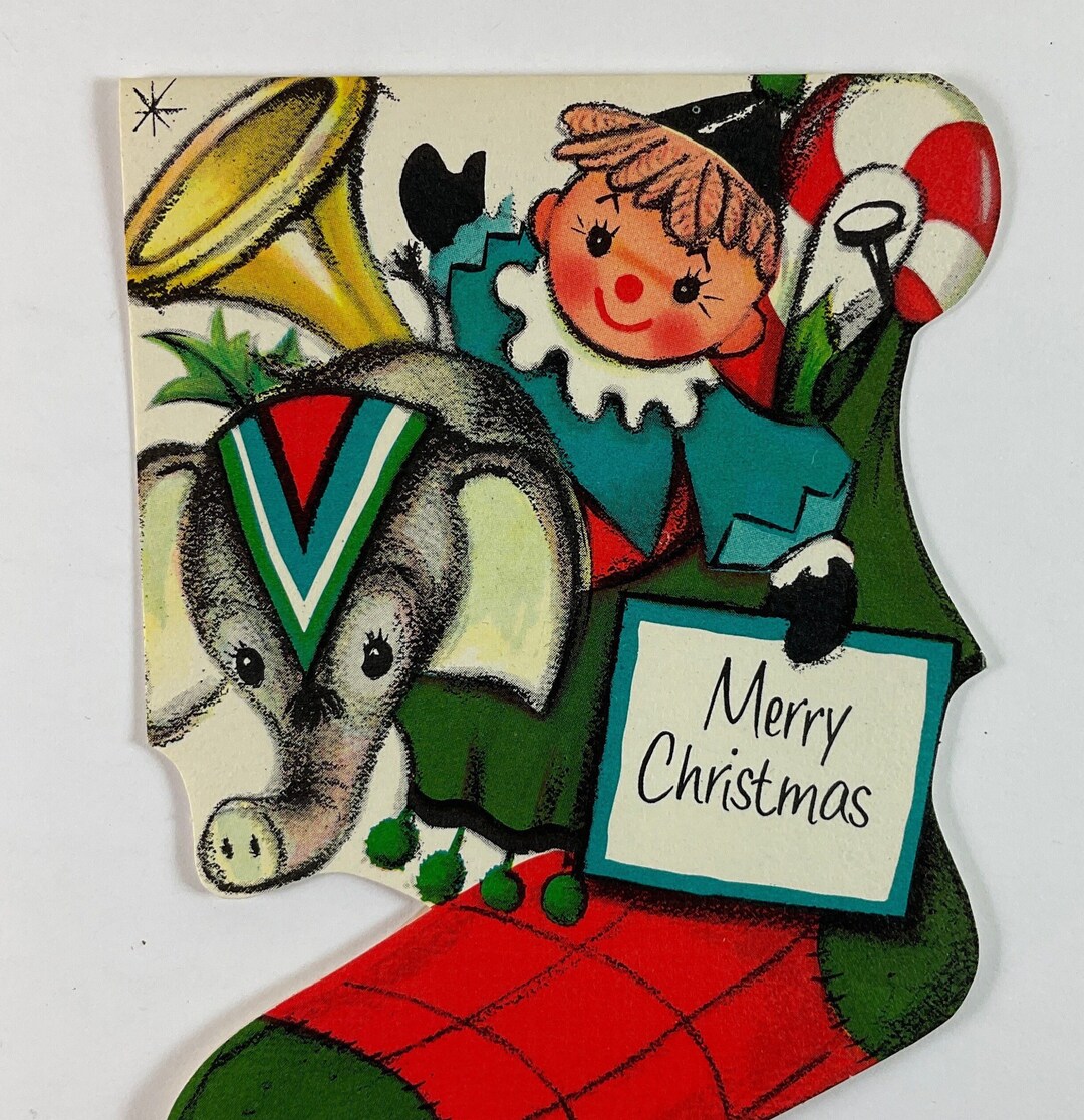 Elephant Puppet Trumpet & Candy Cane Inside Stocking Vintage 1950s ...