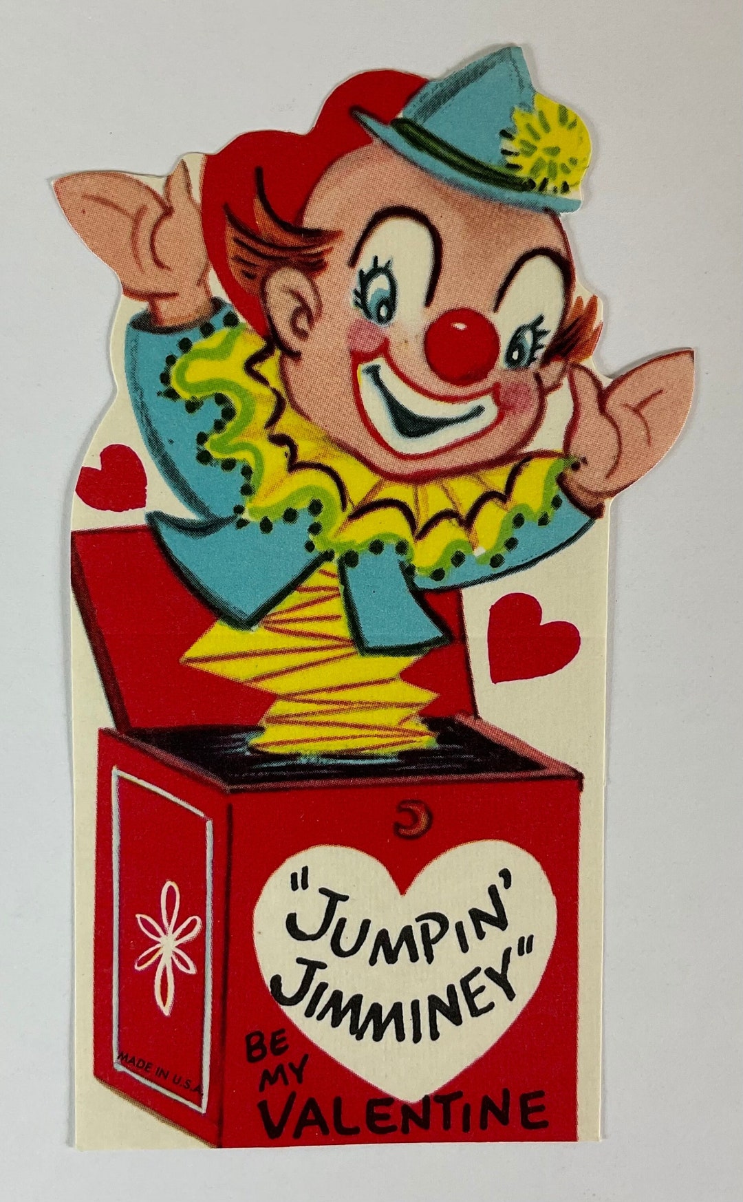 Jumpin Jimminey Clown Jack in the Box Vintage 1950s Unused Valentine ...