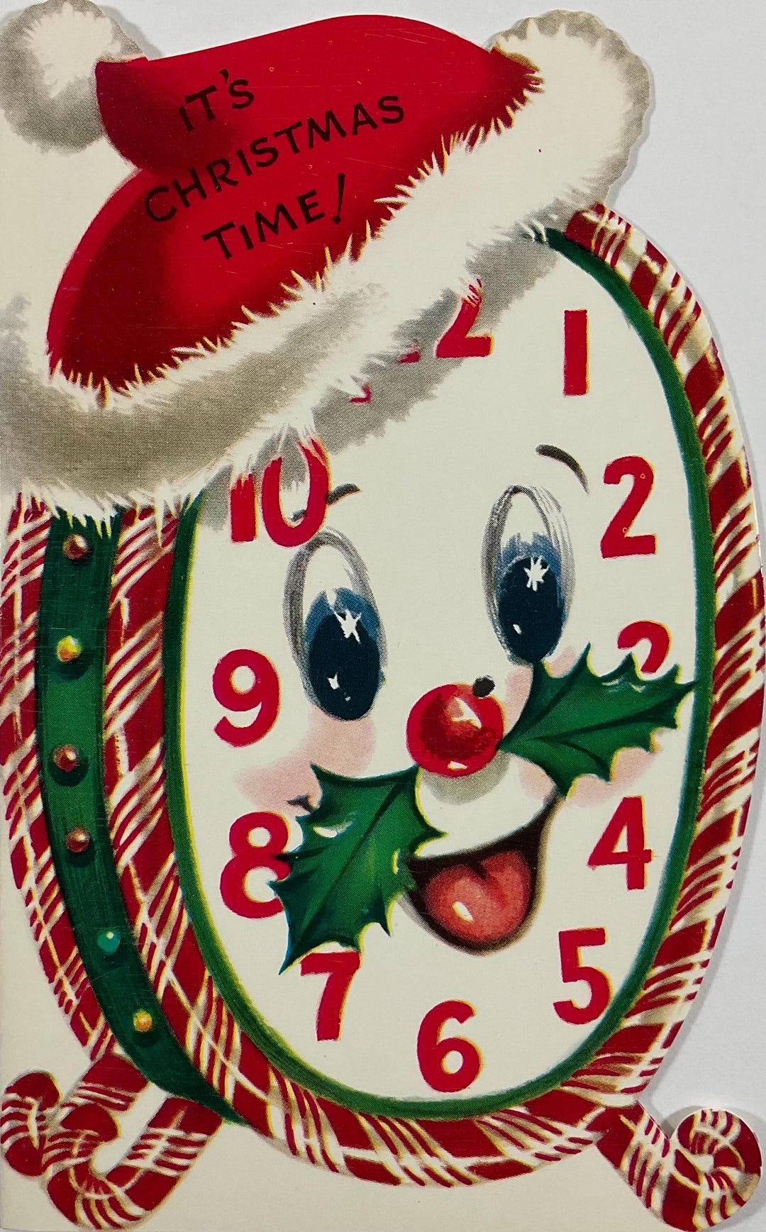 Anthro Anthropomorphic Santa Hat Wearing Peppermint Stick Clock Vintage ...