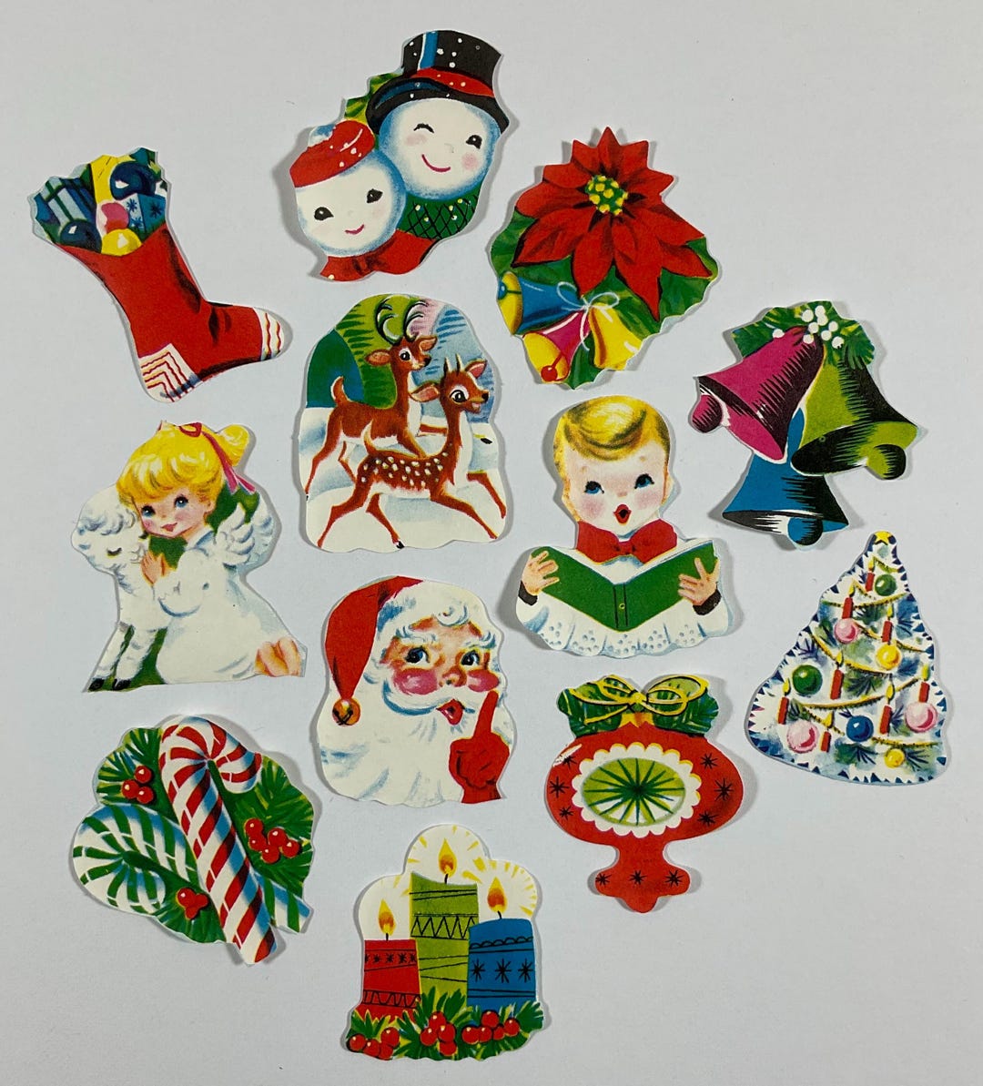 12 Candle Reindeer Deer Santa Angel Candy Cane Snowman Poinsettia Tree ...