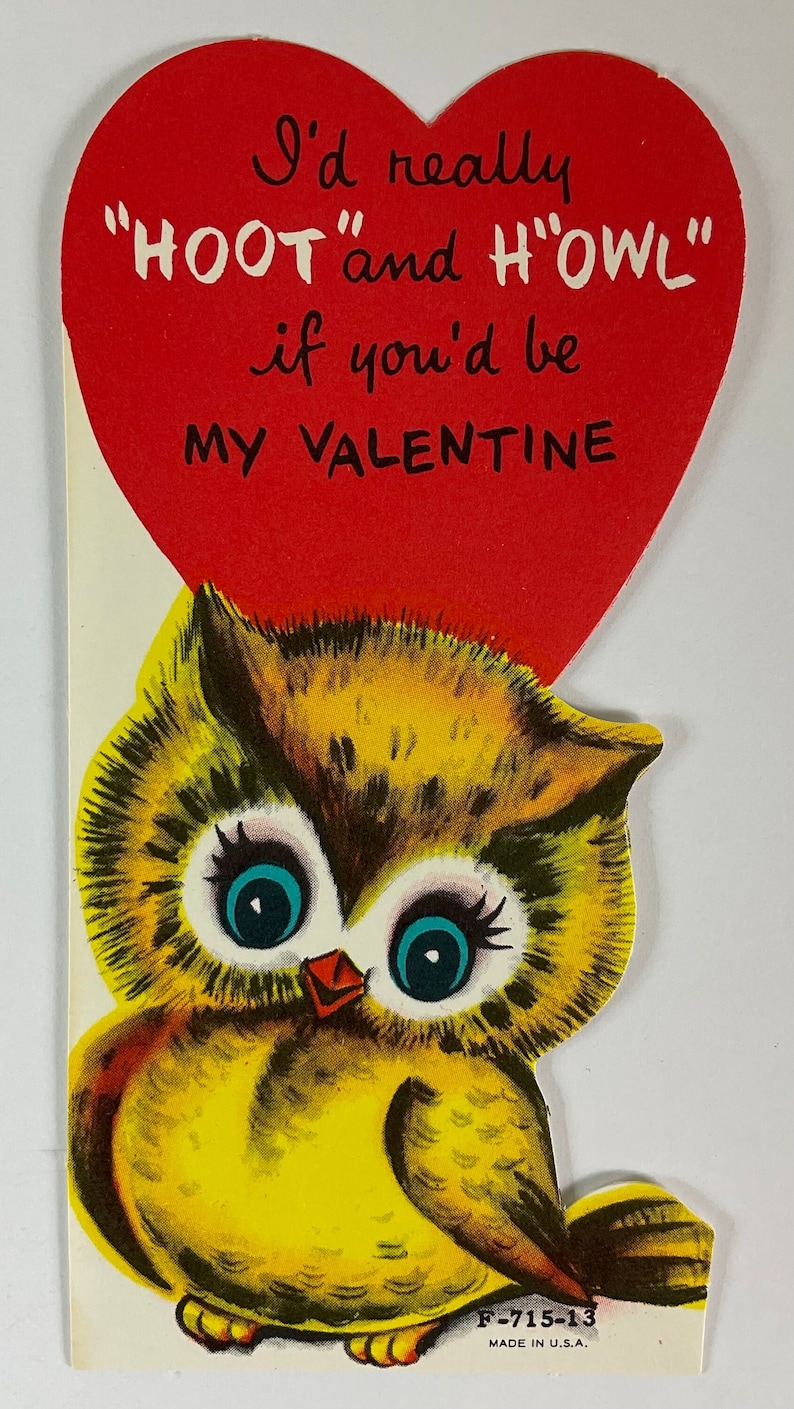 Hoot & Howl Blue Eyes Owl Vintage Unused Valentine Novelty Greeting ...