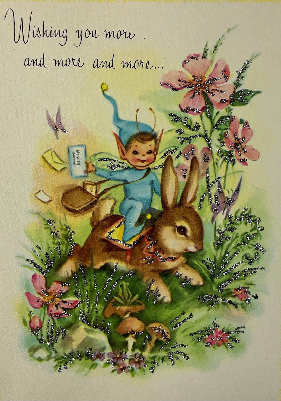 Fairy Pixie Elf Elves Mailman Riding on Bunny Rabbit Vintage - Etsy