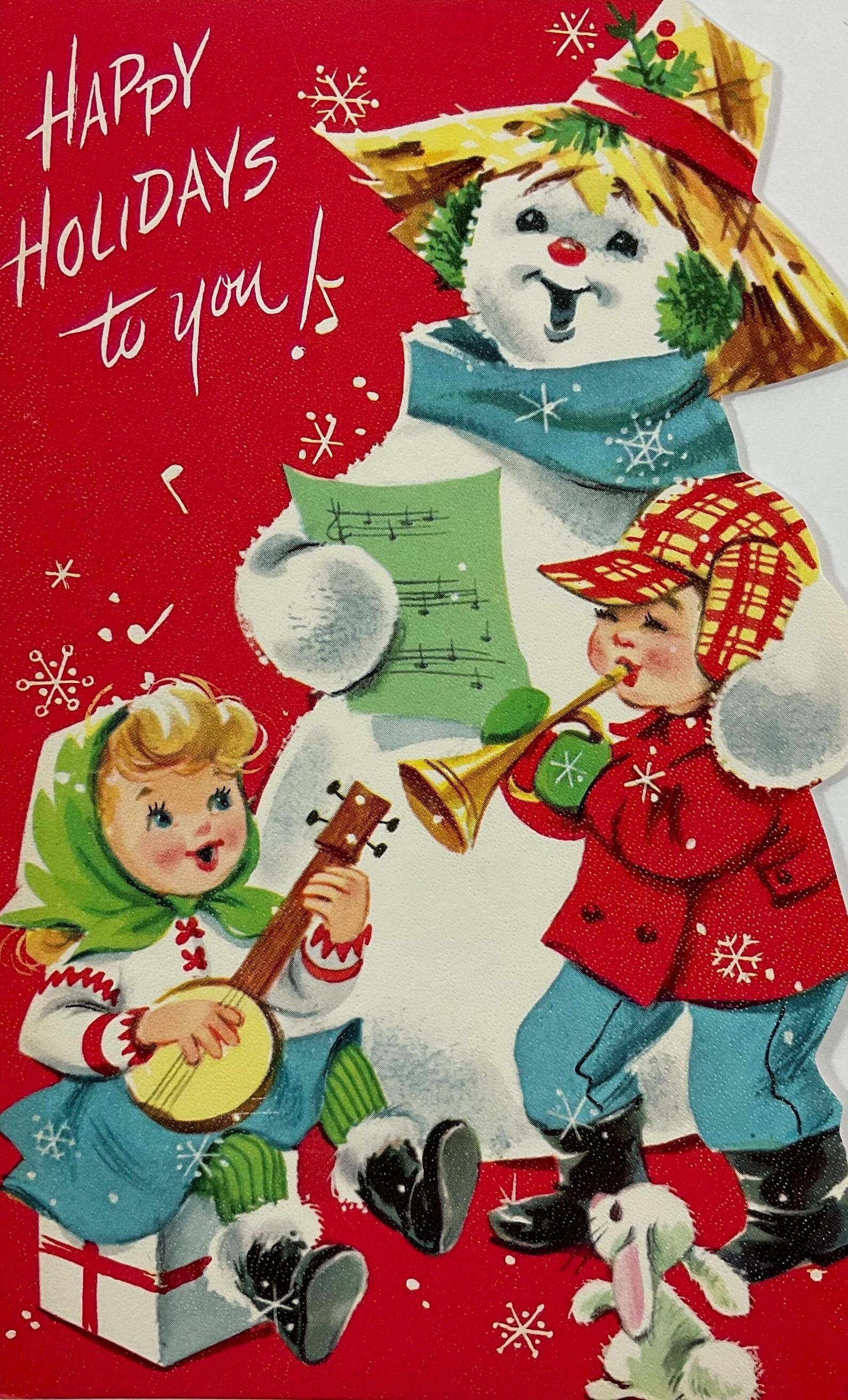 Singing Caroling Straw Hat Snowman & Musical Children Vintage 1950s ...