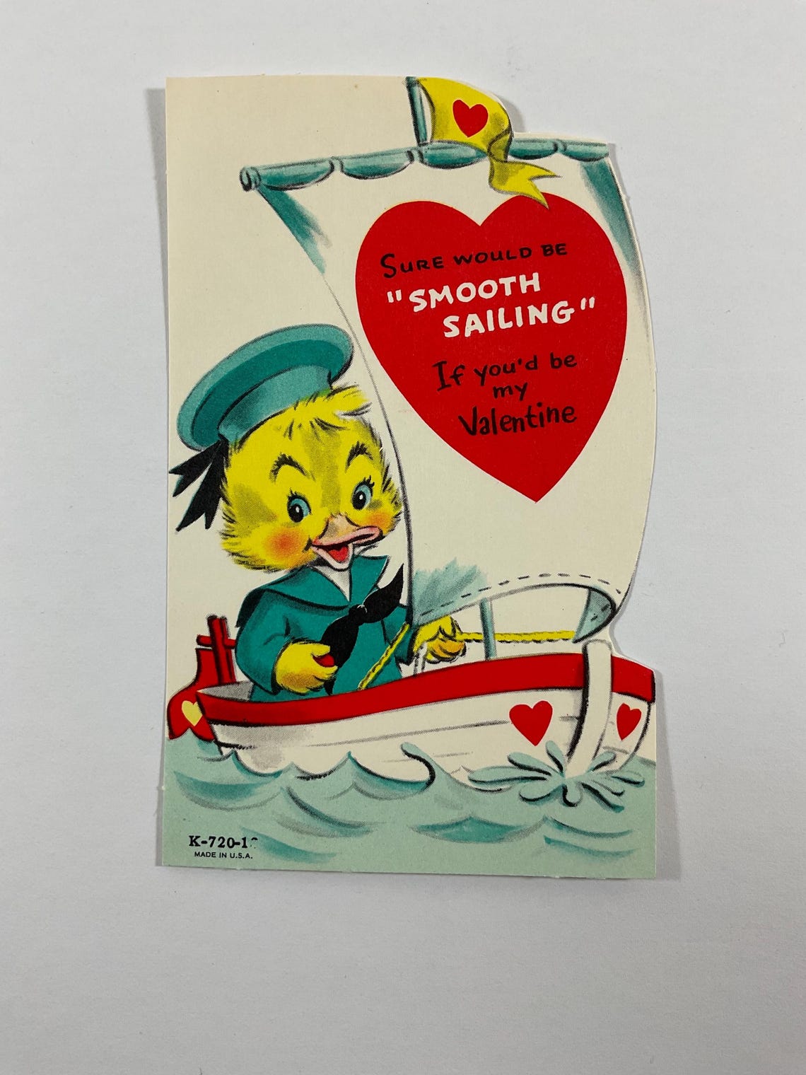 Smooth Sailing Boat Captain Sailor Duck Vintage 1950s Unused Valentine ...