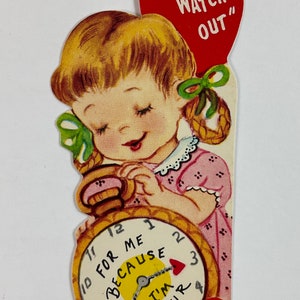 Stop Watch Clock Little Girl Watch Out for Me Vintage Unused Valentine ...