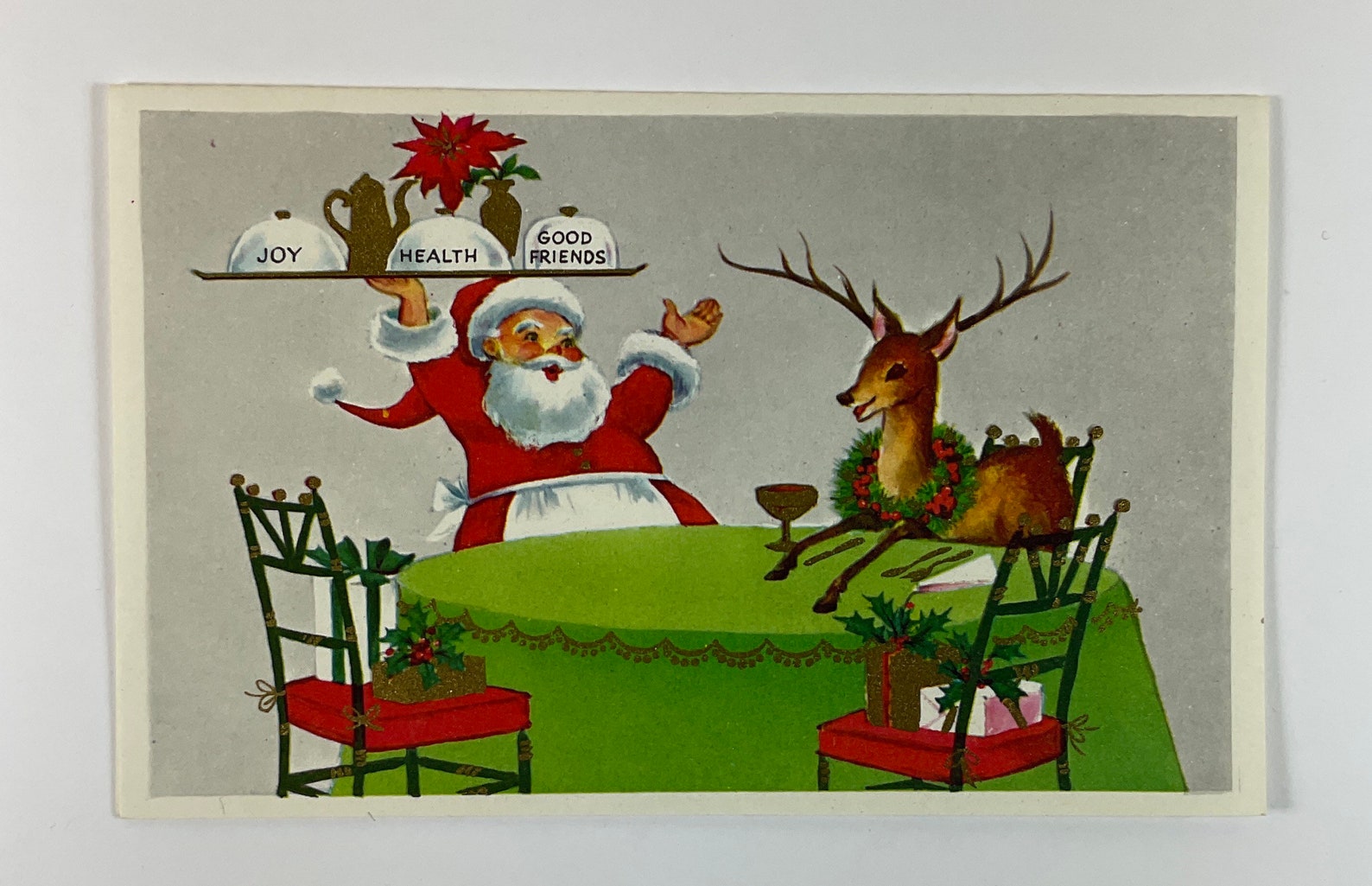 Santa Serving Joy Health Good Friends to Reindeer Deer Vintage - Etsy