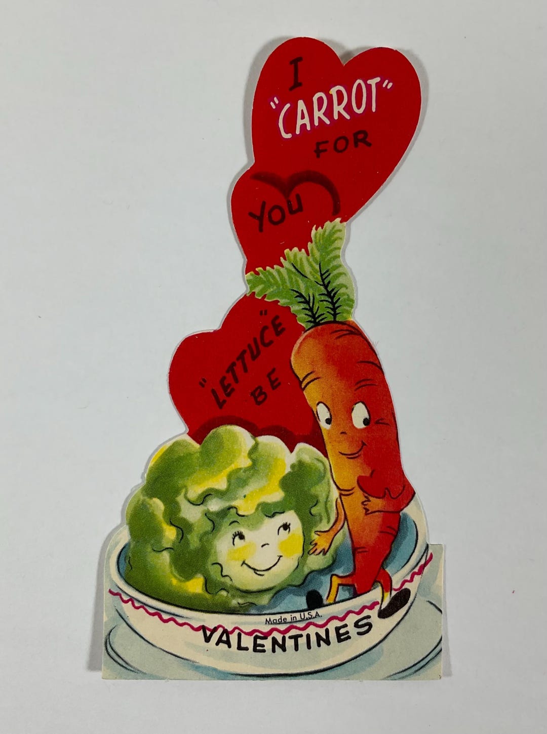 Anthro Anthropomorphic Carrot & Lettuce Vintage 1950s Unused Valentine ...