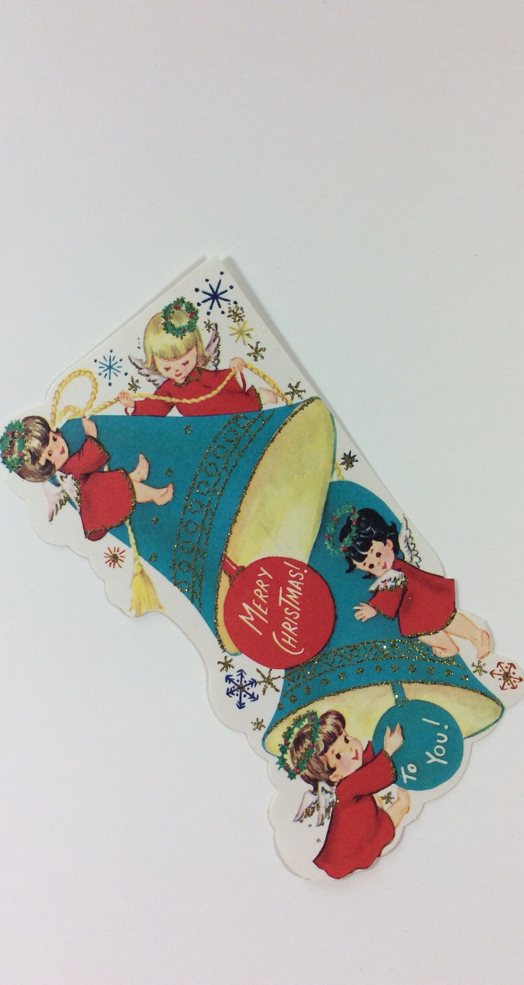 Angels Ringing Big Blue Christmas Bells Vintage 1950s Unused Single ...