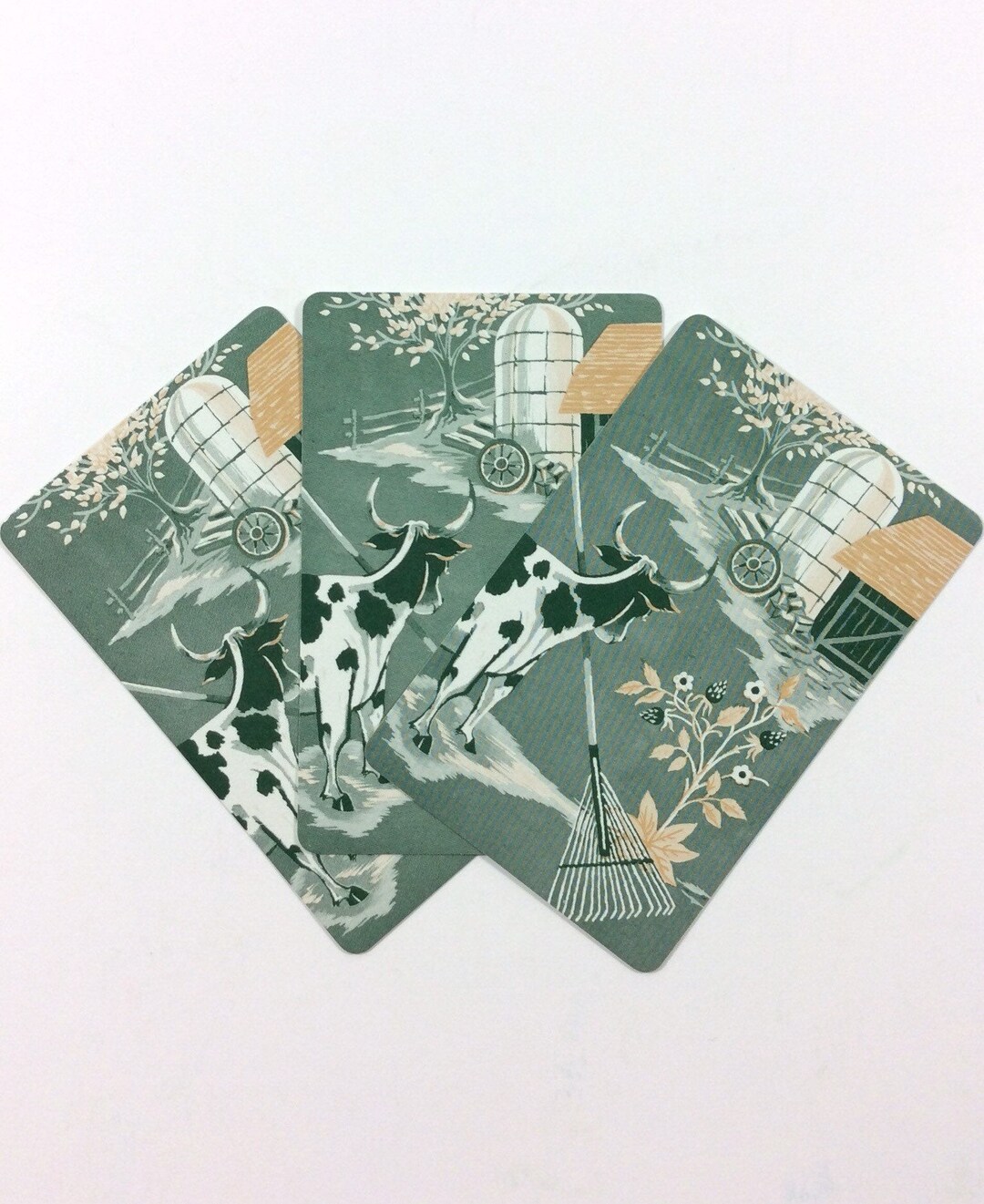3 Farm Cow Barn Silo Green Vintage 1940s Playing Swap Cards - Etsy