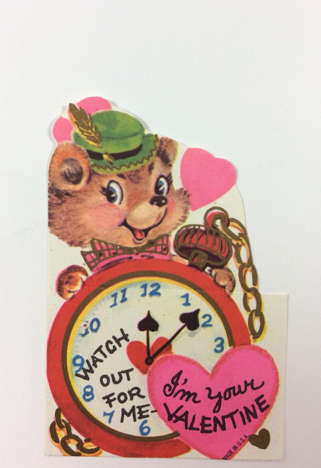 Teddy Bear With Pocket Watch Clock Vintage 1950s Unused Valentine ...