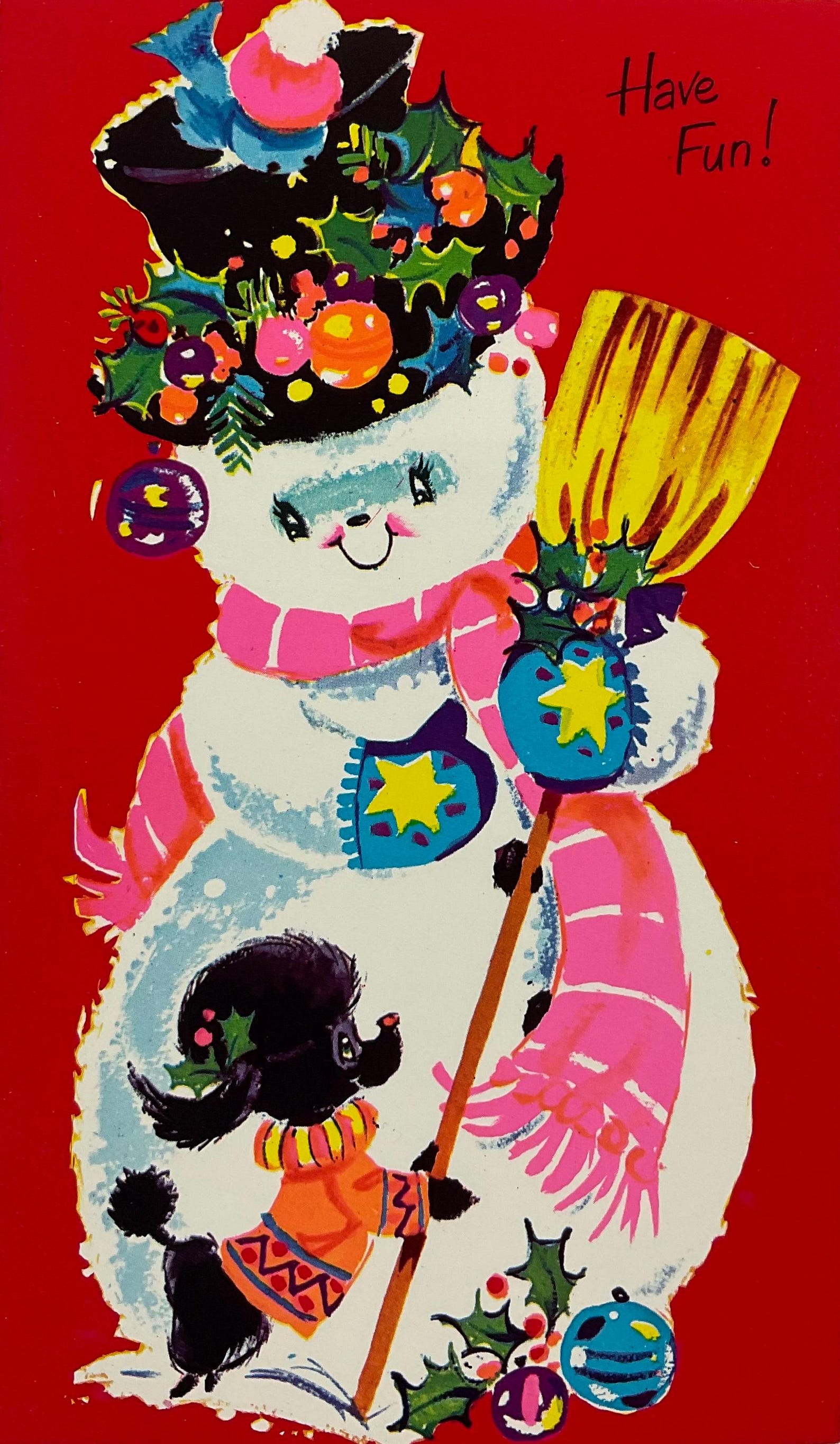 Star Mittens Snowman Bluebird & Puppy Dog Poodle Vintage 1950s Unused ...