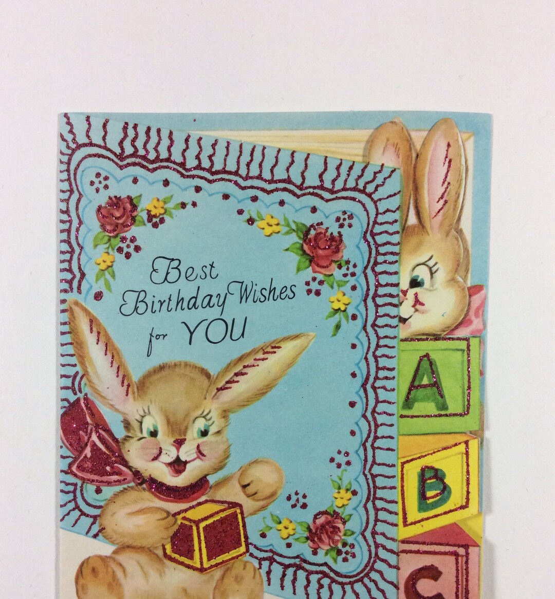 Glitter ABC Block Bunny Rabbits Children's Vintage 1940s Unused ...