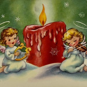 Musical Angels Singing by Candlelight & Snowflakes 1940s Unused ...