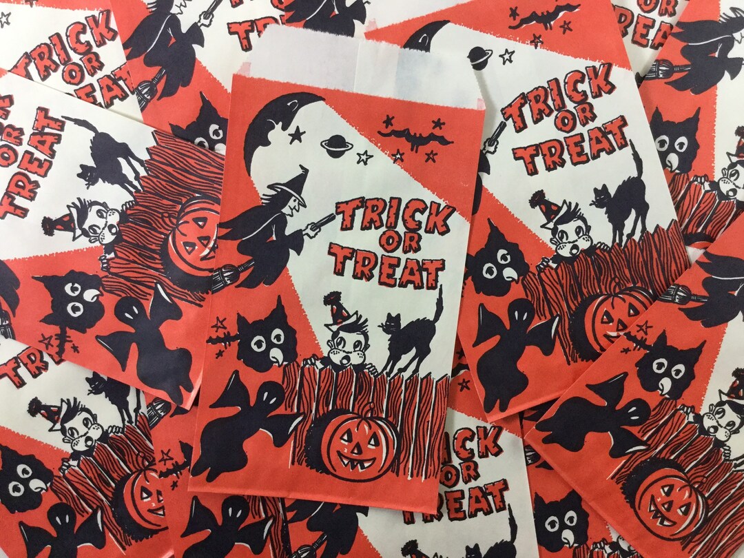 Lot of 2 Halloween Witch Ghost Black Cat Bat Pumpkin Vintage 1940s ...