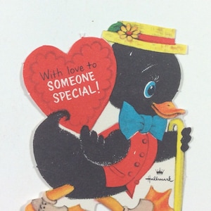 Black Duck Duckling With Walking Cane Vintage 1950s Hallmark Valentine ...