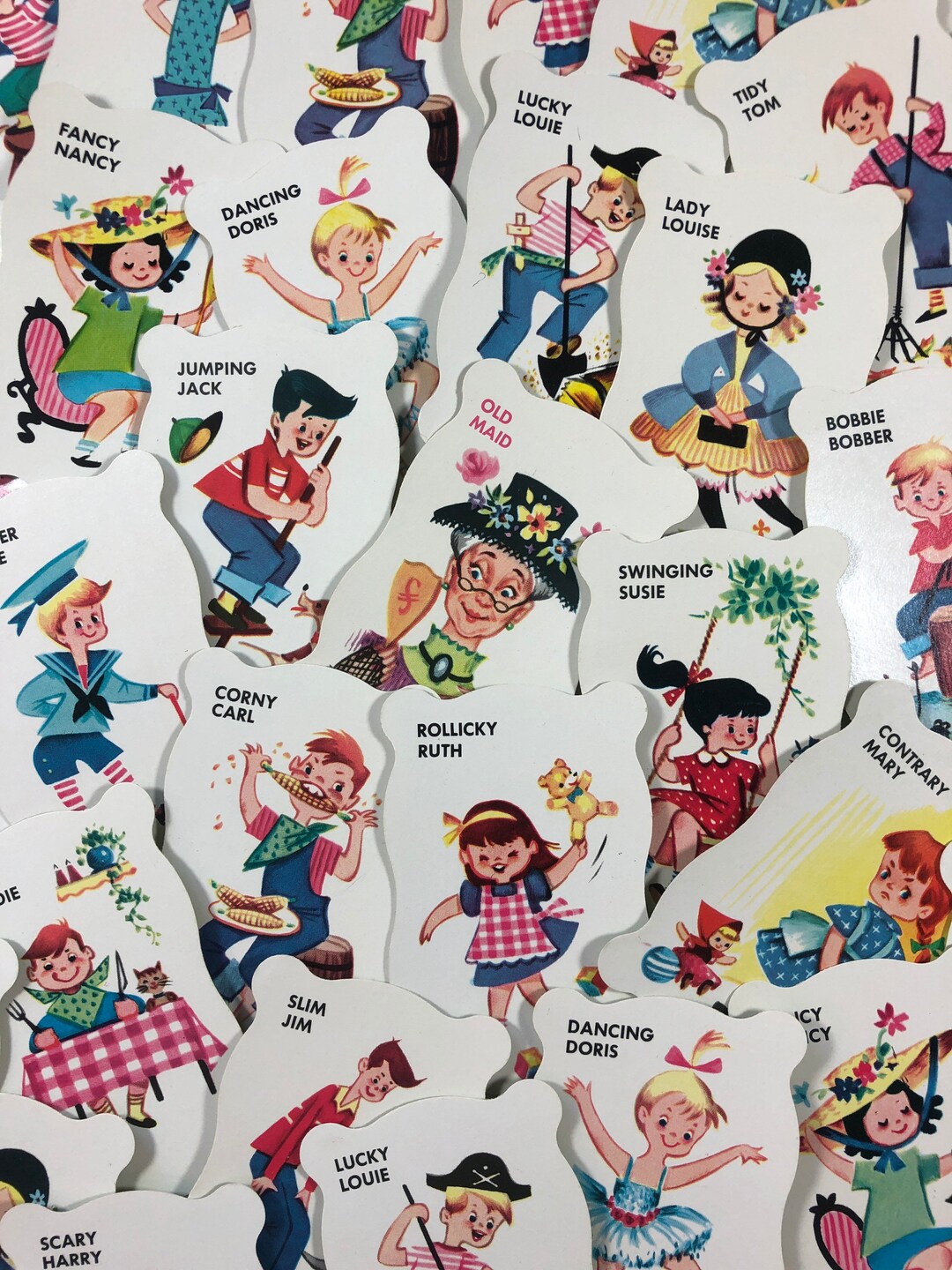 Lot of 5 Comic Rhyming Name Children Vintage 1940s Old Maid Playing ...