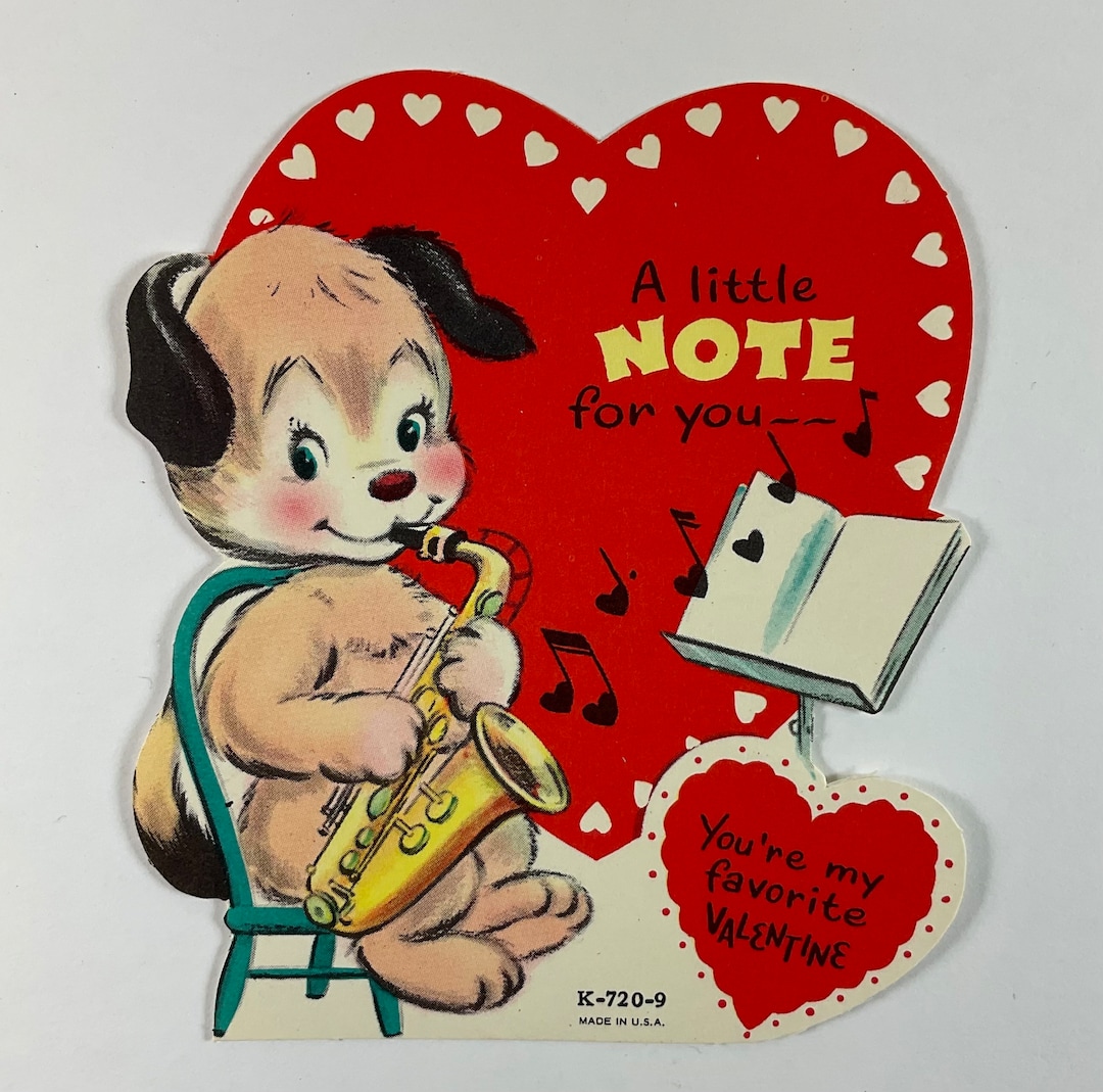 Puppy Dog Playing Saxophone A Little Note for You Vintage Unused ...