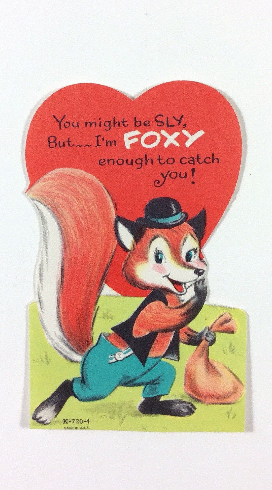 Sly Orange Red Foxy Fox in Top Hat Stealing Brown Sack Bag Vintage ...