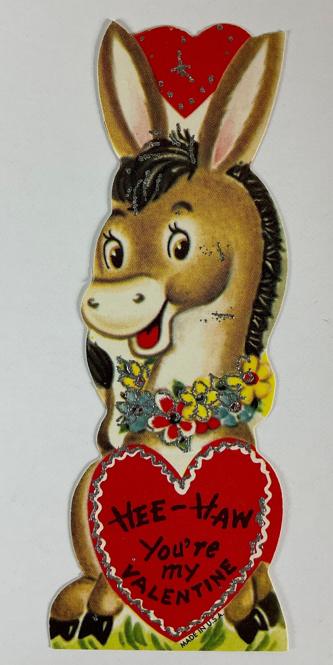 Hee Haw You’re My Valentine Glitter Donkey Vintage 1950s Unused Novelty ...