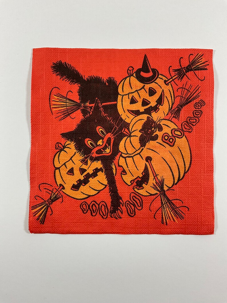 Scared Black Cat Witch Broom Black Cat & JOL Pumpkins Vintage 1940s ...