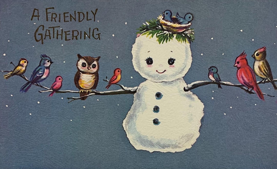 Friendly Gathering Birds Nest Hat Snowman Vintage 1960s Unused Fravessi ...