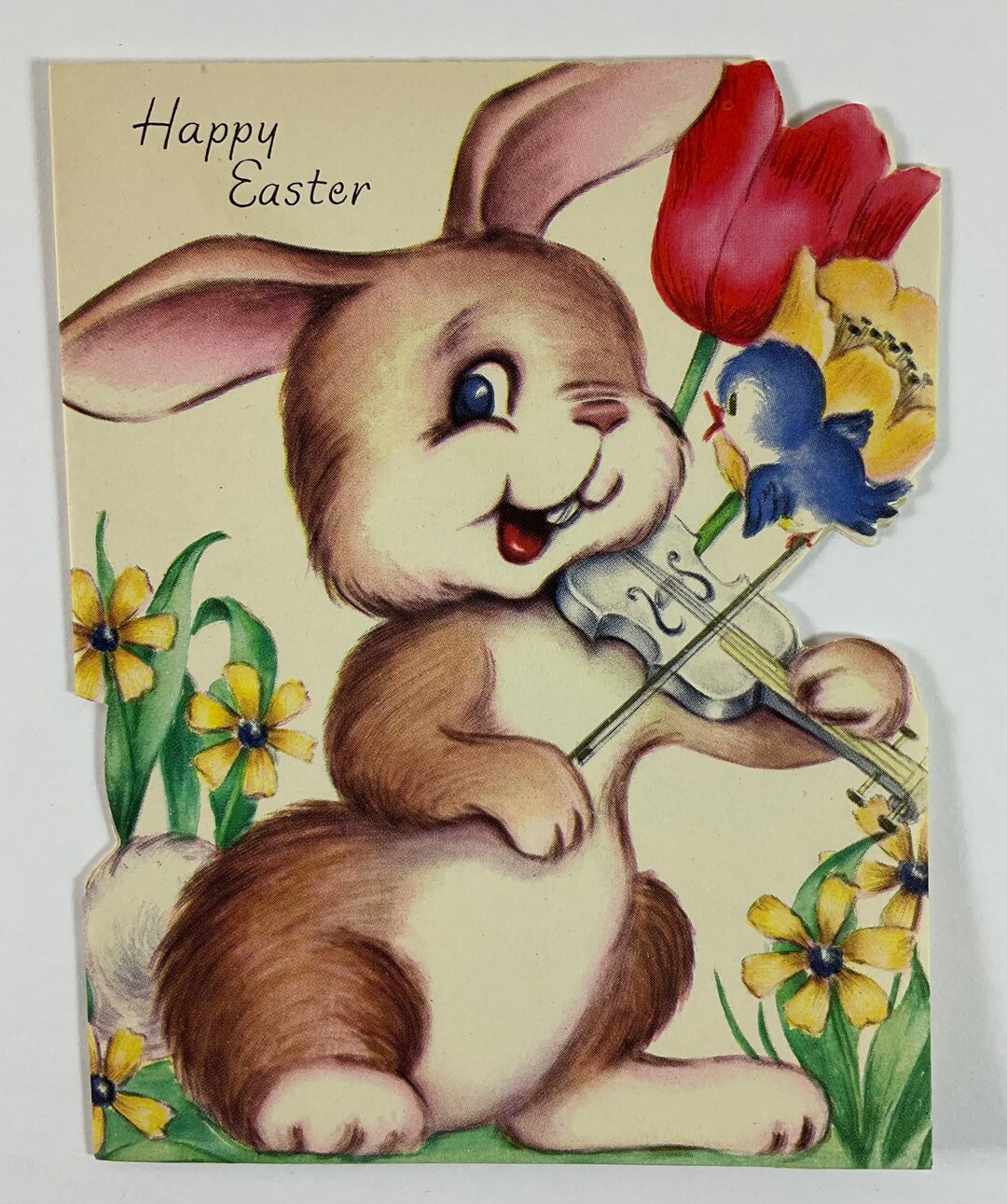 Violin Playing Bunny Rabbit & Bluebird Blue Bird Vintage 1940s Easter ...