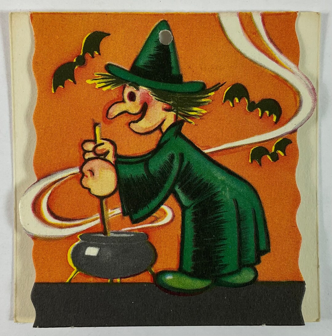 Witch Cooking up Magic Spells Bats Halloween Vintage 1940s Unused ...