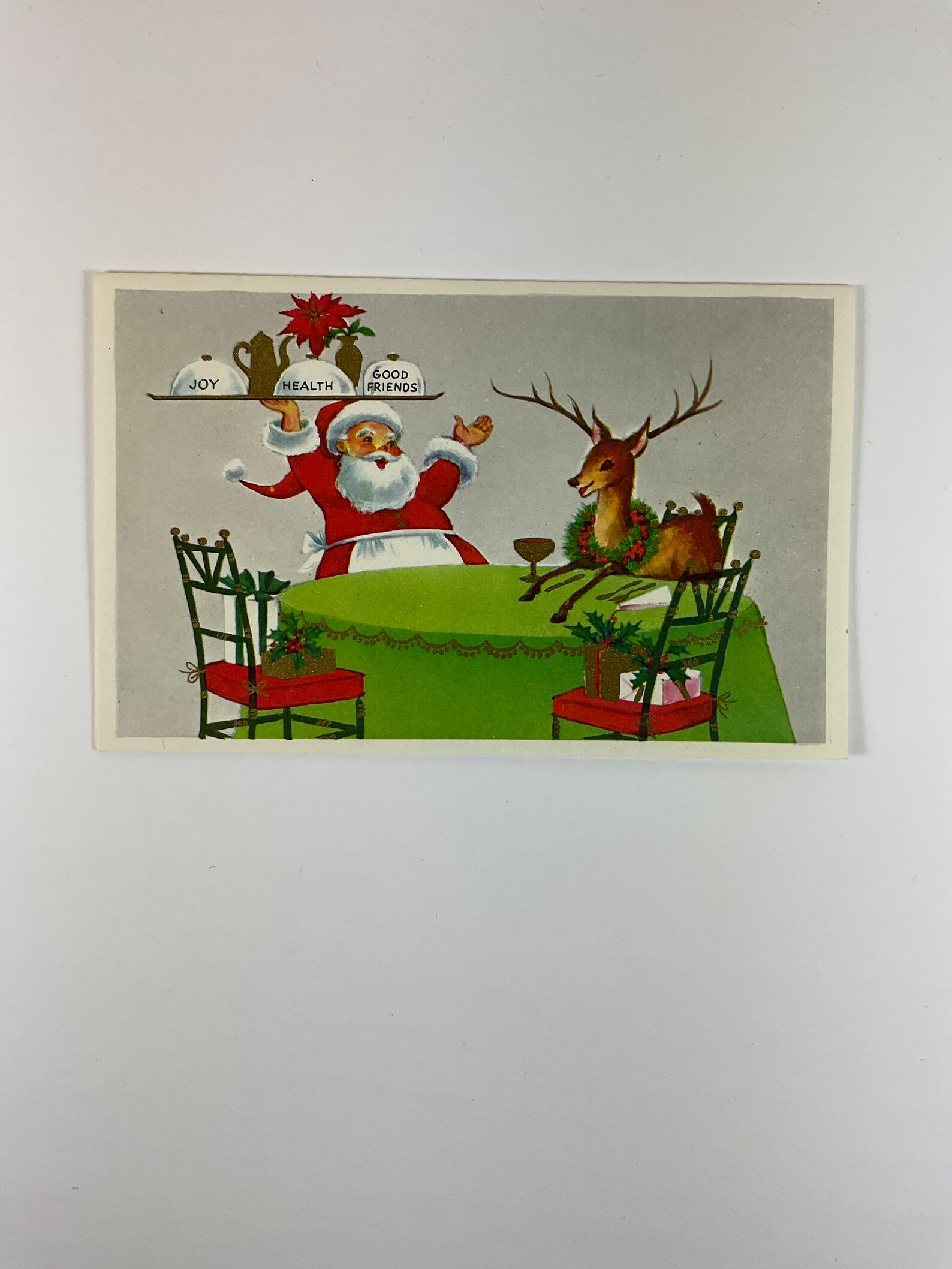 Santa Serving Joy Health Good Friends to Reindeer Deer Vintage - Etsy